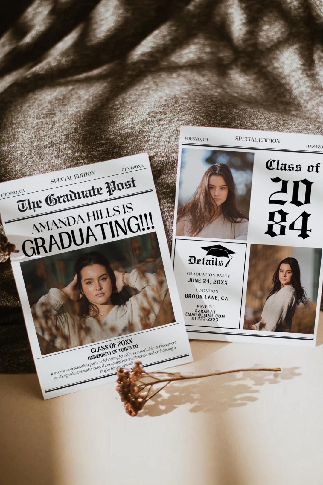 Newspaper Graduation Invitation 2026, Graduation Party Invite, College ...