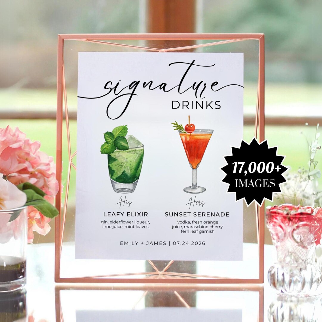 Signature Cocktail Sign, Signature Drink Sign, Cocktail Menu, Wedding ...