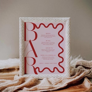 Red Wavy Bar Sign, Wavy Bar Menu, Retro Signature Drink, Cocktail Menu ...