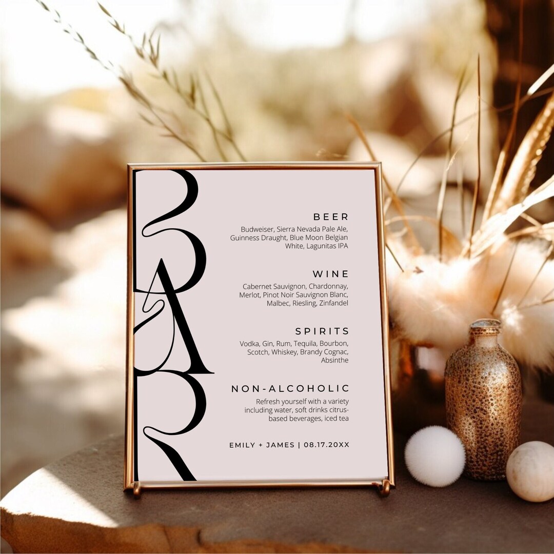 Cocktail Menu, Bar Menu Sign, Signature Drink Sign, Wedding Bar Menu ...