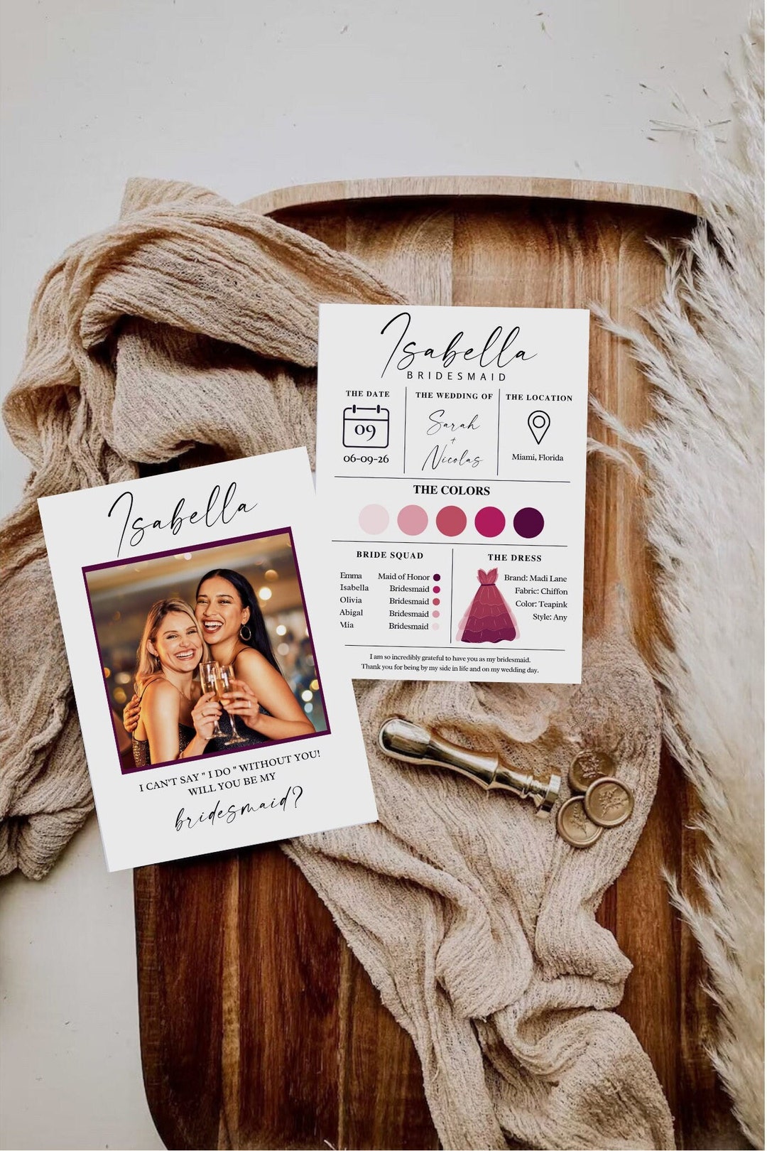Bridesmaid Proposal Card, Bridesmaid Info Card, Bridesmaid Template ...