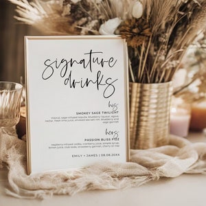 Drink Menu Sign, Bar Sign, Cocktail Drink Sign, Signature Cocktail Sign ...