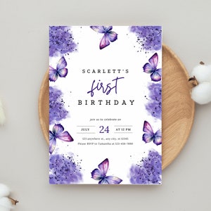 Purple Butterfly, Butterfly Invitation, Butterfly Birthday Invitation ...