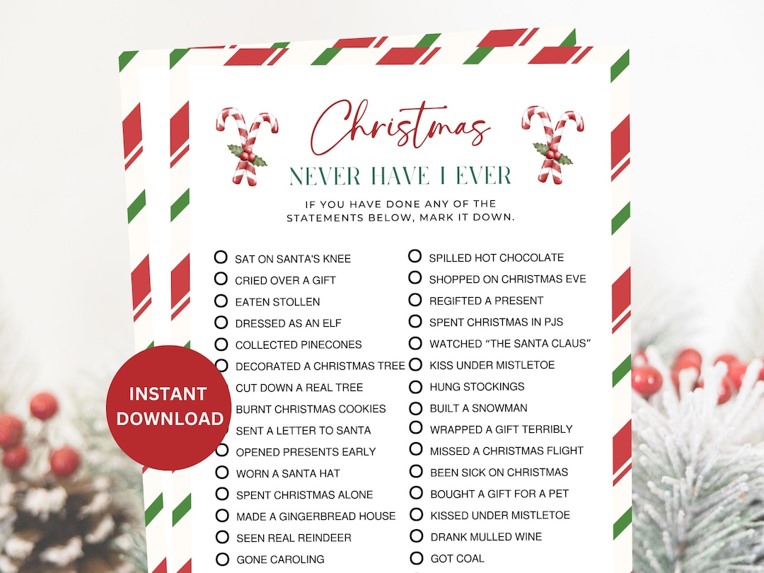 Never Have I Ever Christmas Printable Game, Christmas Party Games ...