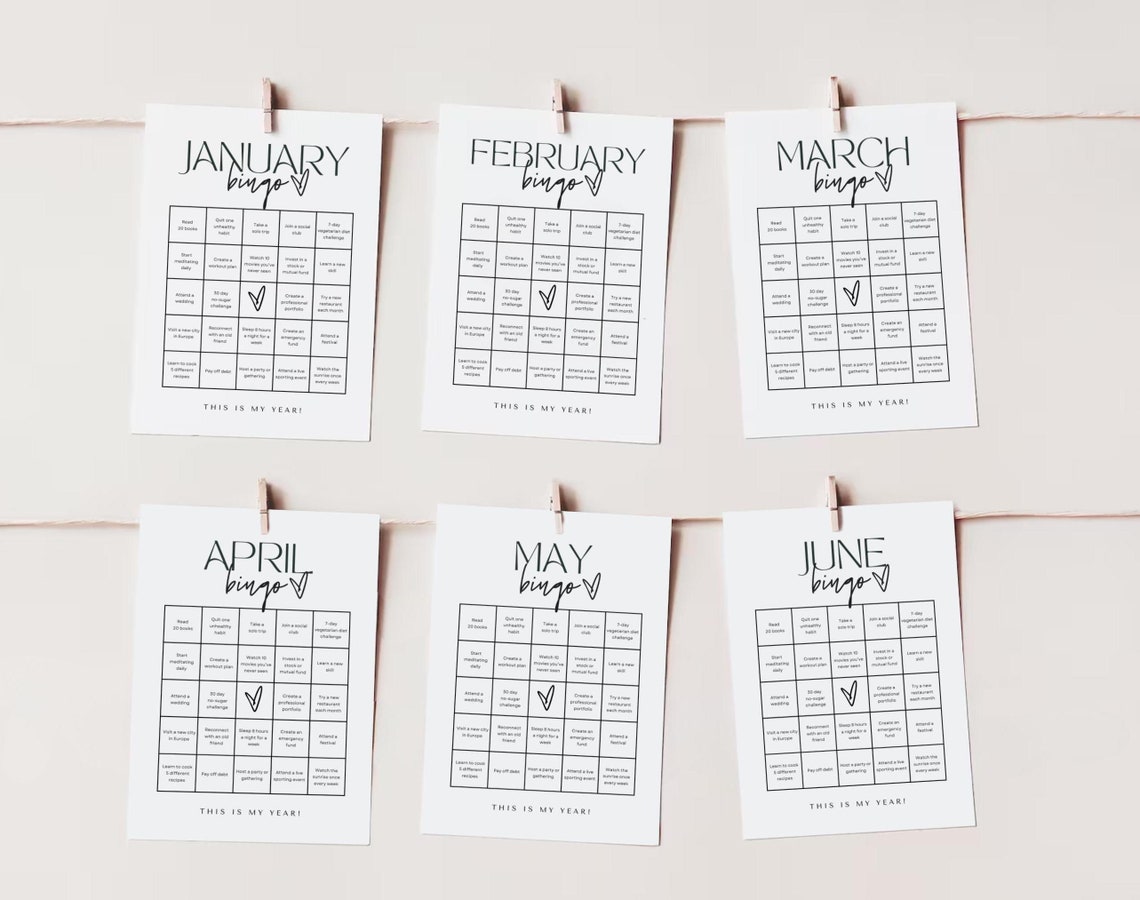 2026 Bingo Printable Card, 2026 Vision Board Bingo Card, 12 Month Bingo ...