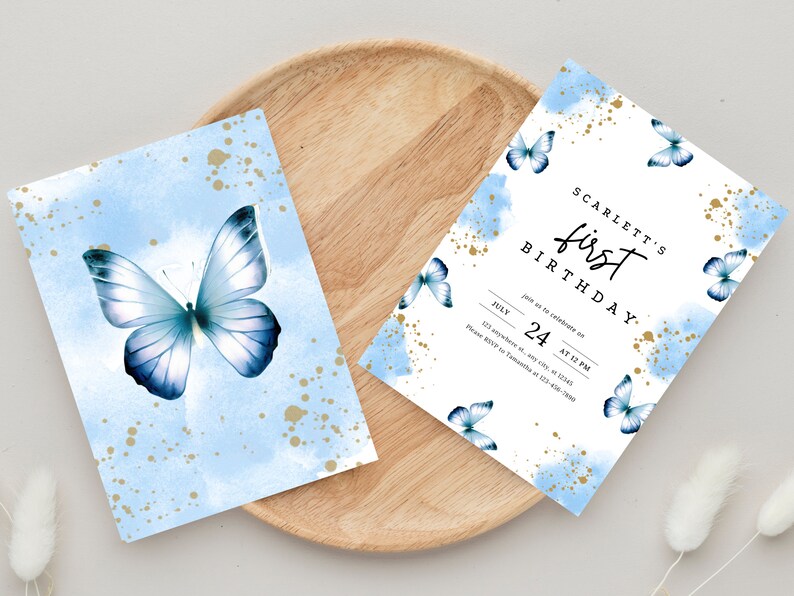 Butterfly Birthday Invitation, Blue Butterfly, Surprise Birthday Party ...