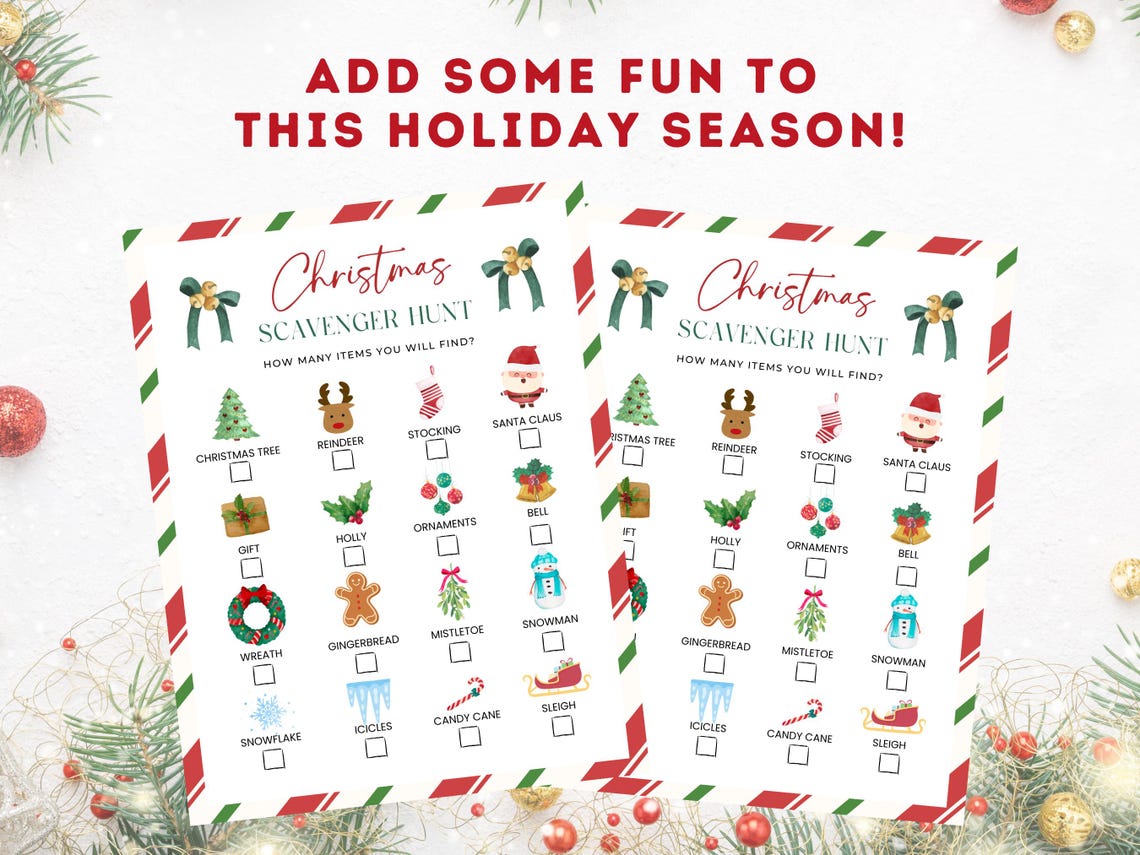 Scavenger Hunt Christmas Party Game, Printable Christmas Treasure Hunt ...