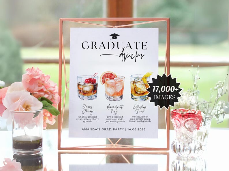 Graduation Signature Drink Sign, Grad Cocktail Menu, Grad Bar Menu Sign ...