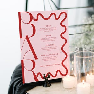 Red Squiggly Bar Menu Sign, Retro Signature Drink Sign, Wavy Drink Sign ...