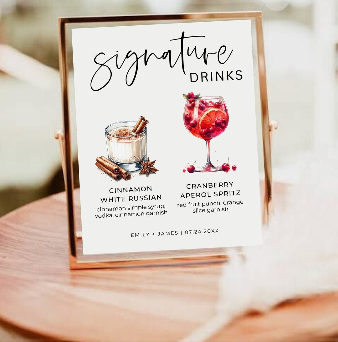 Cocktail Drink Sign, Signature Drink Sign, Wedding Drink Sign, Cocktail ...