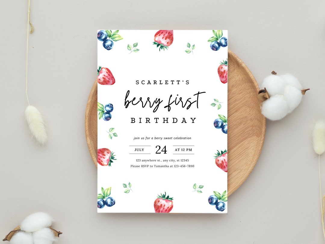 Berry First Birthday Invitation Strawberry Birthday - Etsy
