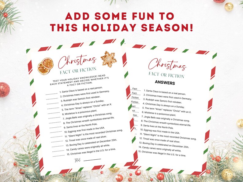 Fact or Fiction Christmas Game, Christmas Trivia Quiz, Christmas ...