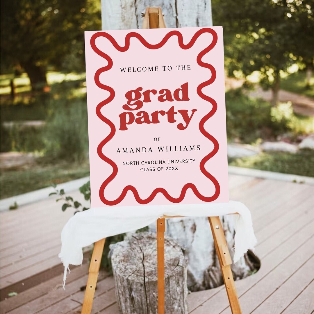 Red Wavy Grad Sign, Retro Grad Party Sign, Graduation Yard Sign ...