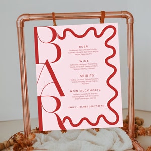 Retro Signature Drink Sign, Wavy Drink Sign, Red Squiggly Bar Menu Sign ...