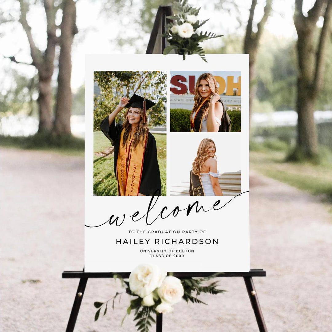 Graduation Welcome Sign, Grad Party Sign, Graduation Banner, Grad Decor ...