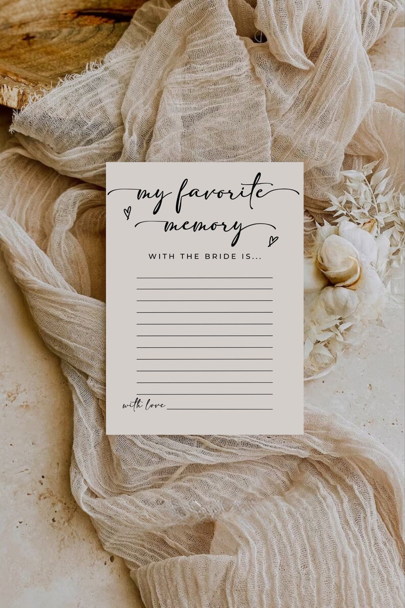 My Favorite Memory Bridal Shower Game, Bridal Shower Printable, Wedding ...