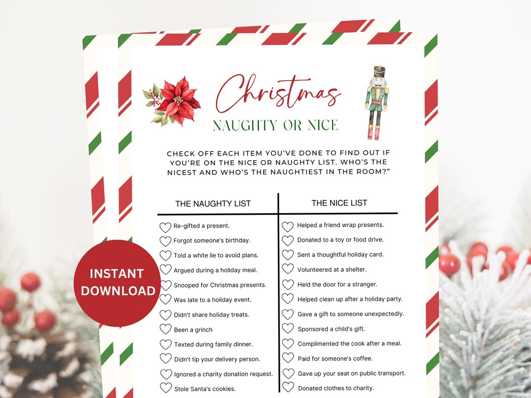 Christmas Party Game, Naughty or Nice, Holiday Christmas Trivia ...