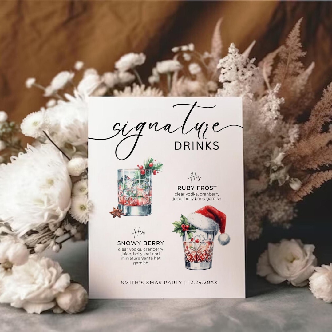 Signature Drink Sign, Holiday Drink Sign, Christmas Drink Menu ...