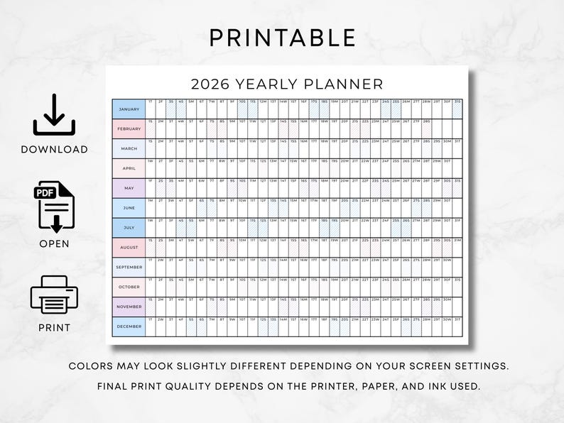 2026 Year at a Glance, Large Wall Calendar 2026, Year Overview ...