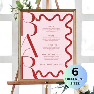 Retro Signature Drink Sign, Wavy Drink Sign, Red Squiggly Bar Menu Sign ...