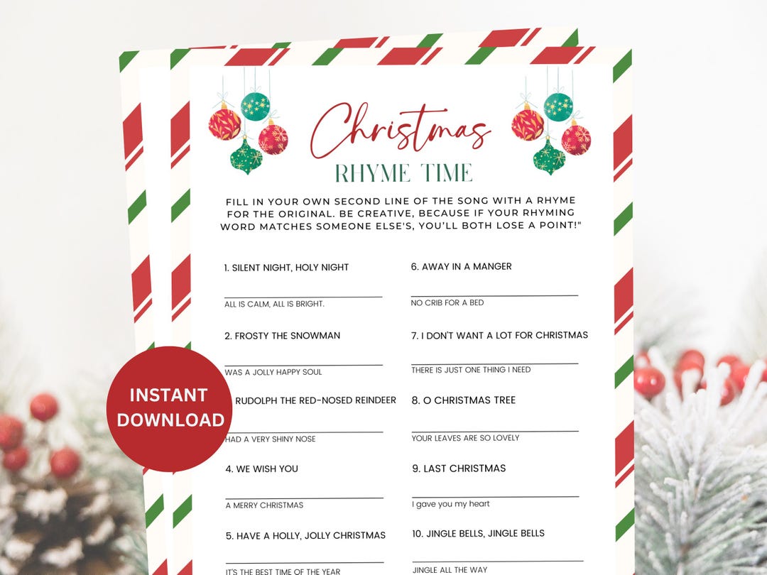 Rhyme Time Christmas Trivia, Christmas Party Games, Printable Christmas ...