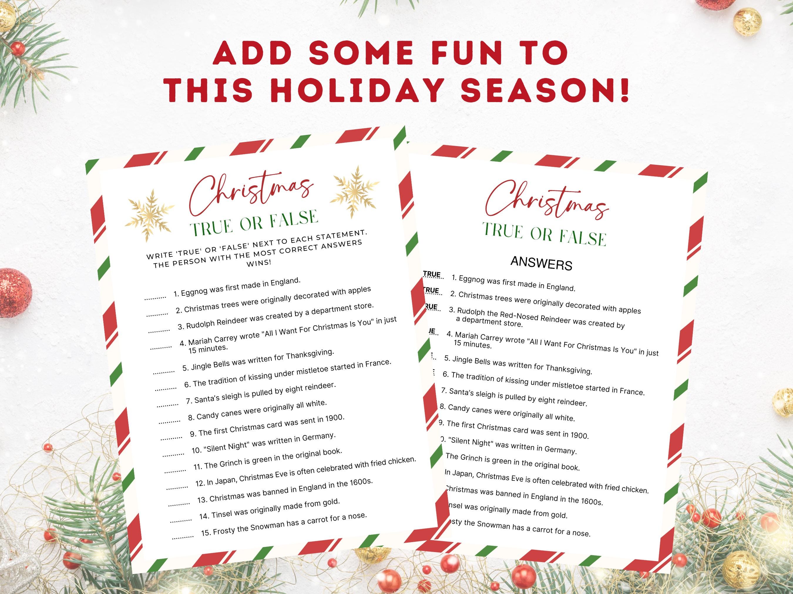 Fact or Fiction, True or False Christmas Holiday Trivia, Christmas ...