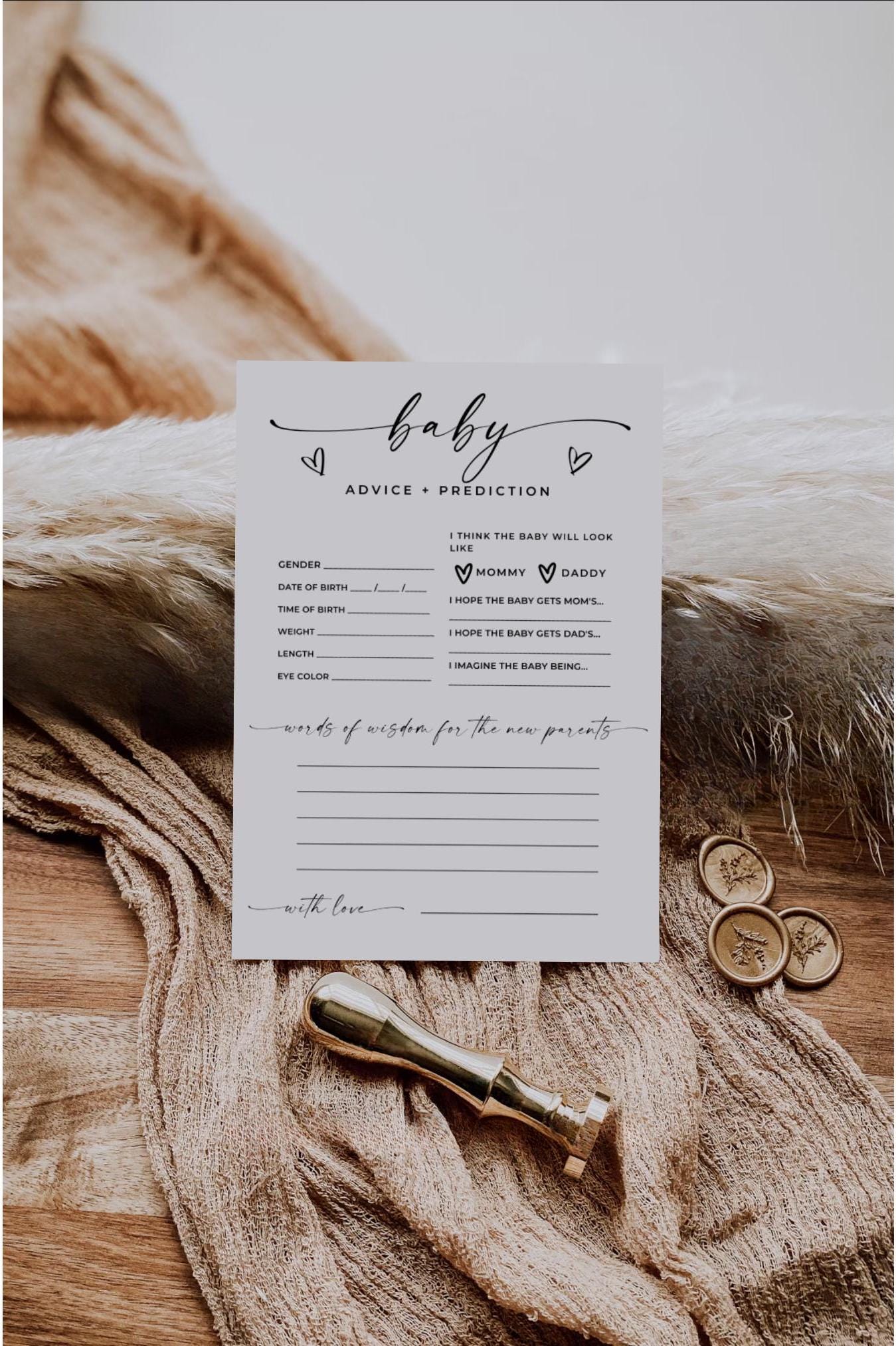 Baby Prediction Card Baby Shower Game, Baby Prediction and Advice Card ...