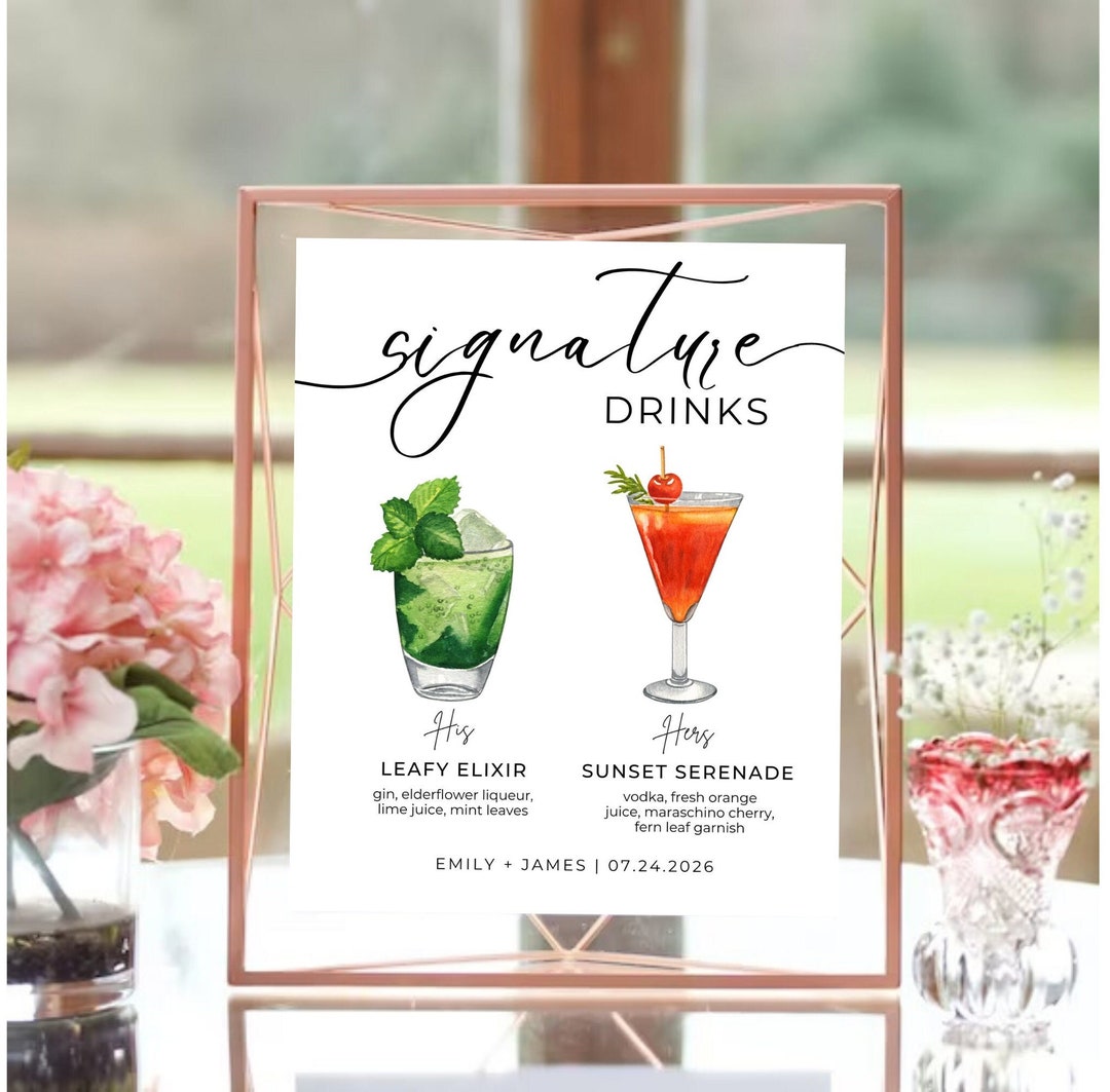 Signature Drink Sign, Cocktail Menu, Wedding Bar Menu, Bar Menu ...