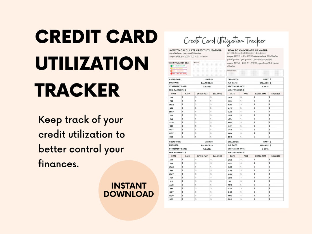 Credit Card Utilization Tracker, Credit Card Payment Tracker - Etsy Credit Card Utilization Tracker, Credit Card Payment Tracker - Etsy