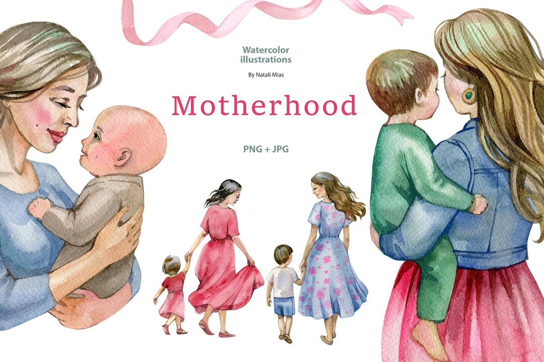 Watercolor Mother and Baby Clipart Set, 4 Png, Mother's Day Clipart ...