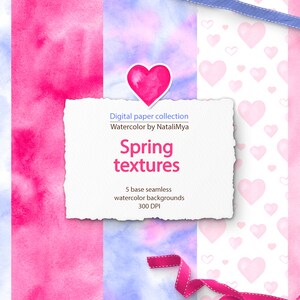 Watercolor Spring Digital Paper, Pink Seamless Pattern Set, Watercolor ...