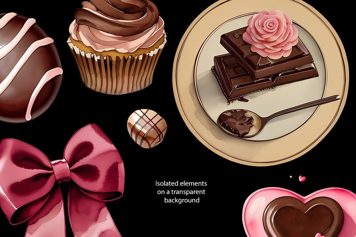 Watercolor Chocolate Clipart Set, 32 Png, Dessert Clipart, Watercolor ...