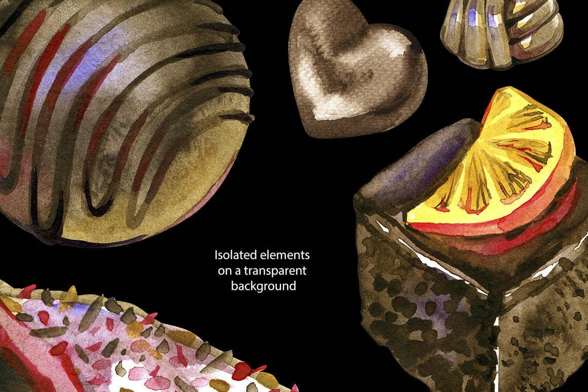 Watercolor Chocolate Clipart Set, 16 Png, Dessert Clipart, Watercolor ...