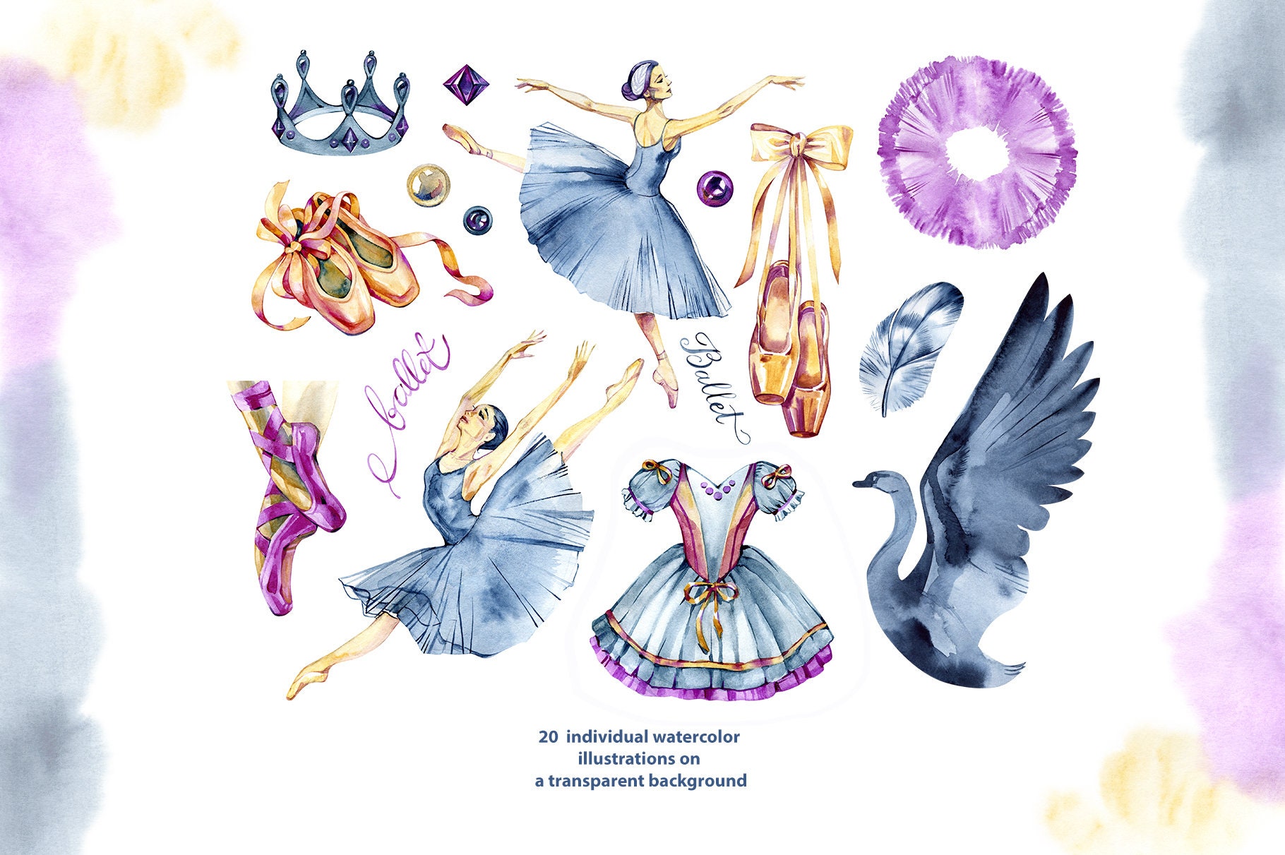 Watercolor Ballet Clipart Set, 24 Png, Ballerina Clipart, Dance Clipart ...