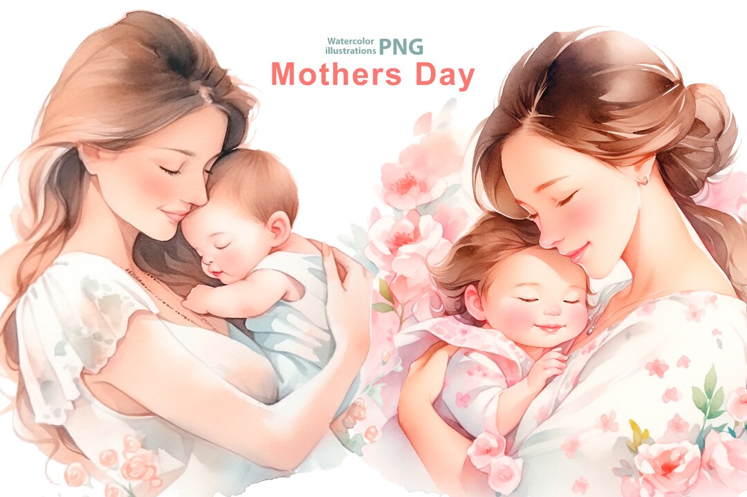 Watercolor Mother and Baby Clipart Set, 10 Png, Mother's Day Clipart ...