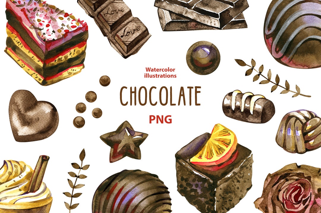 Watercolor Chocolate Clipart Set, 16 Png, Dessert Clipart, Watercolor ...