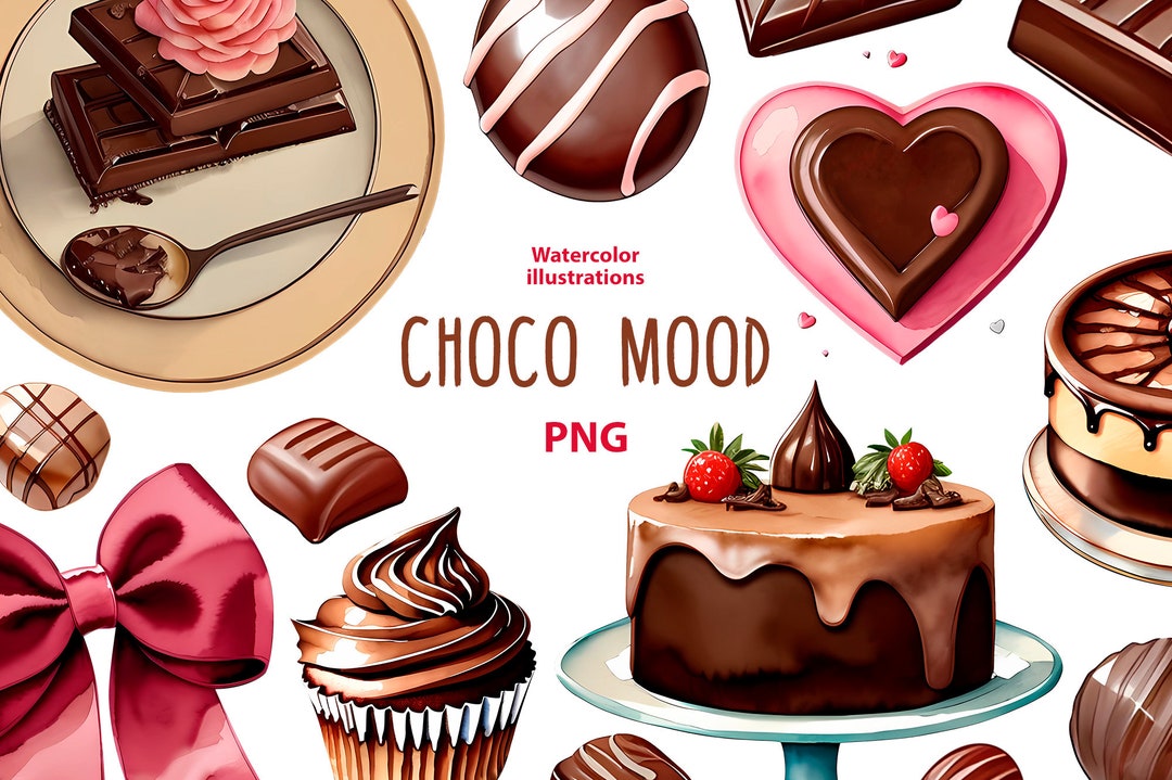 Watercolor Chocolate Clipart Set, 32 Png, Dessert Clipart, Watercolor ...
