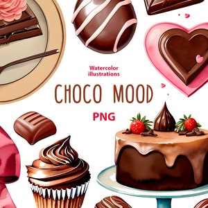 Watercolor Chocolate Clipart Set, 32 Png, Dessert Clipart, Watercolor ...