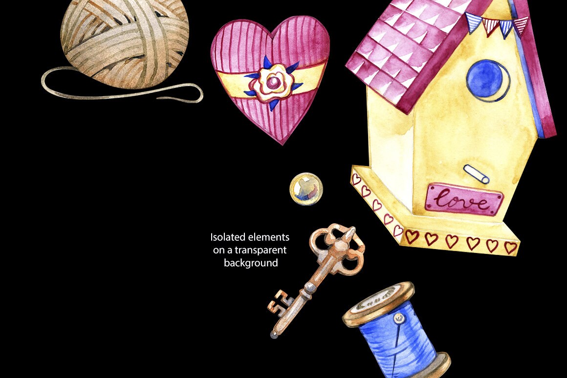 Watercolor Needlework Clipart Set, 26 Png, Cottagecore Sewing Clipart ...