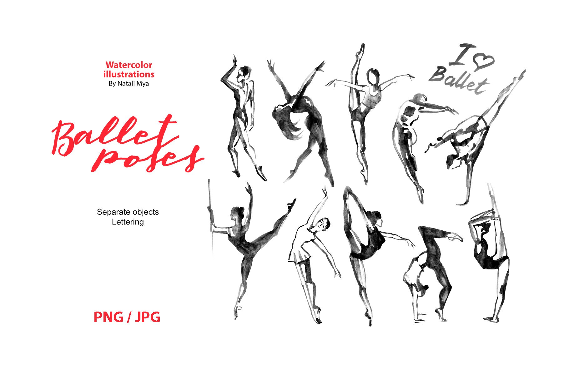 Watercolor Ballet Clipart Set, 10 Png, Ballerina Clipart, Dance Clipart ...