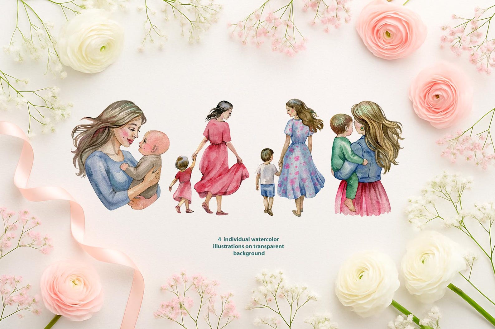 Watercolor Mother and Baby Clipart Set, 4 Png, Mother's Day Clipart ...