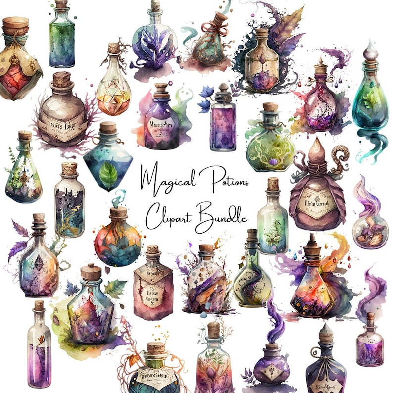 Fantasy Potion Clipart Bundle Commercial Use Witchcraft Clipart Wizard ...