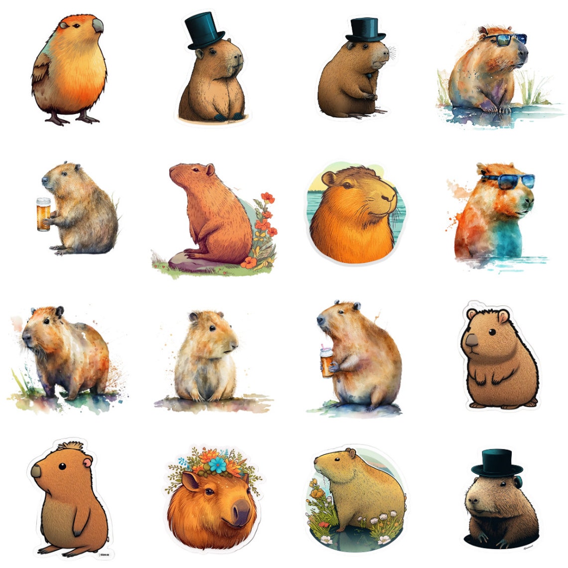 Capybara Clipart Capybara Stickers Cute Capybara Clipart Bundle Cute ...