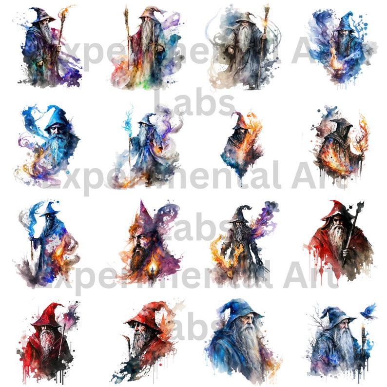 Fantasy Wizards Clipart Watercolour Wizards Clipart Good and Evil ...