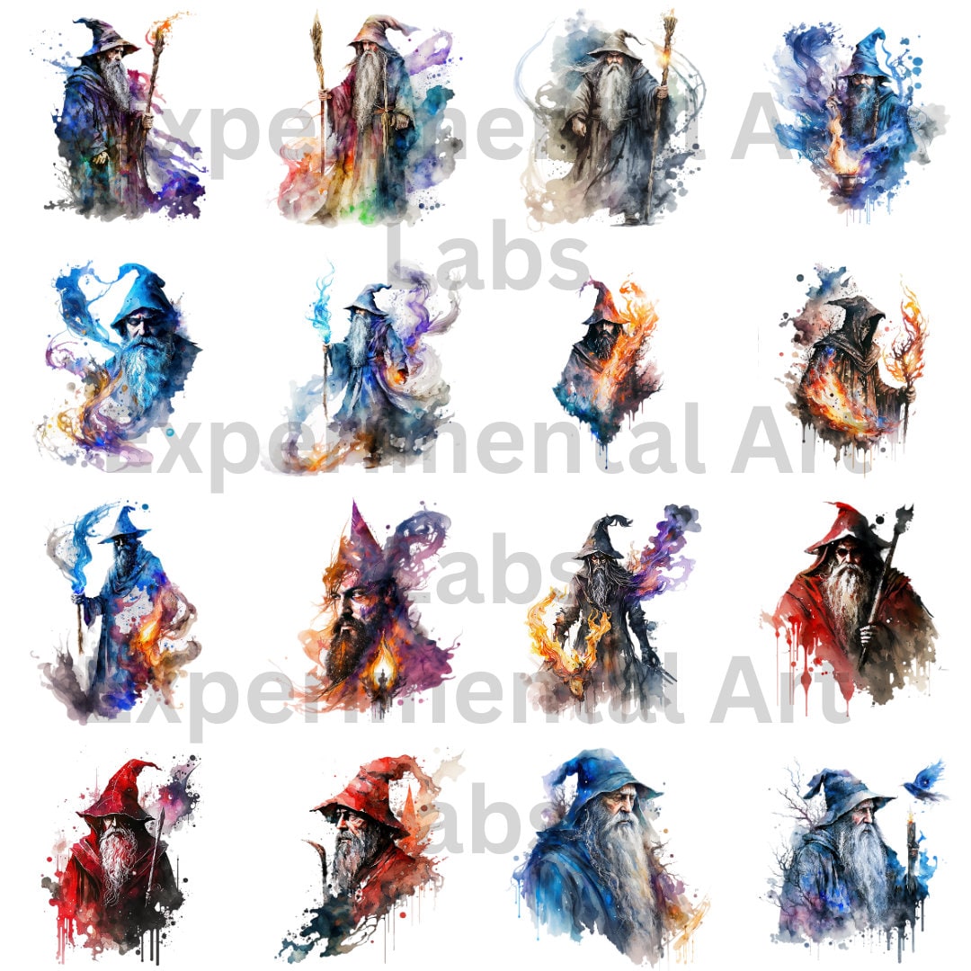 Fantasy Wizards Clipart Watercolour Wizards Clipart Good and Evil ...
