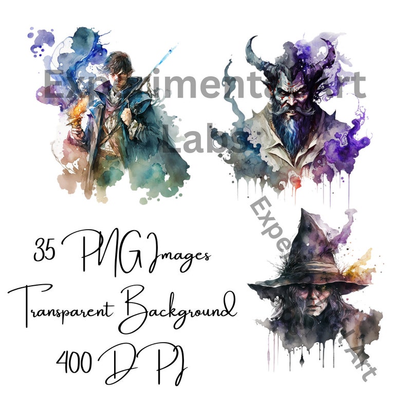 Fantasy Wizards Clipart Watercolour Wizards Clipart Good and Evil ...