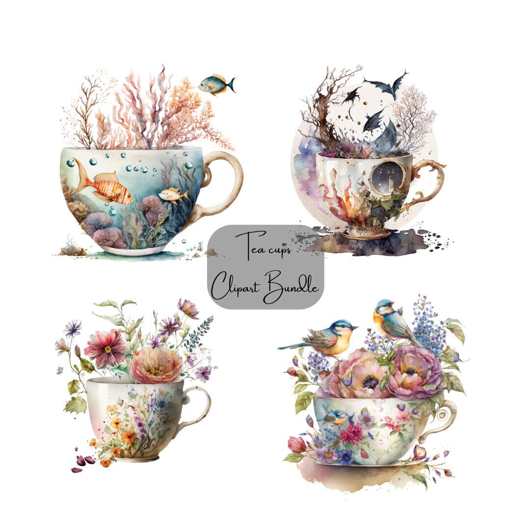 Fantasy Tea Cups Clipart PNG Images Floral Decoration Magical ...