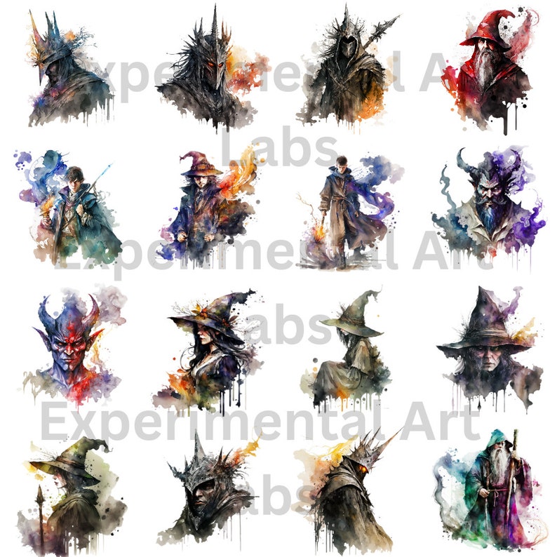 Fantasy Wizards Clipart Watercolour Wizards Clipart Good and - Etsy