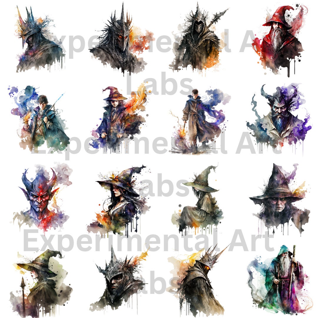 Fantasy Wizards Clipart Watercolour Wizards Clipart Good and Evil ...