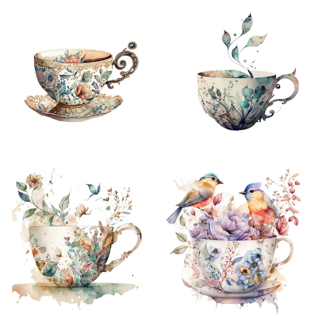 Fantasy Tea Cups Clipart PNG Images Floral Decoration Magical ...